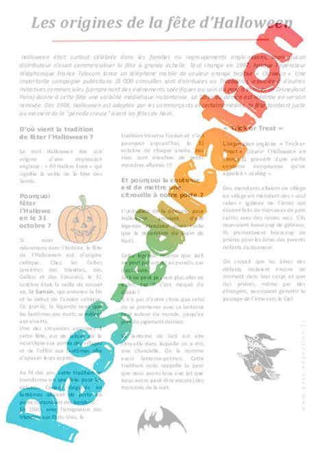 Halloween Fiches Les Origines Lecture Compréhension Primaire 3 4 5 Pdf à Imprimer