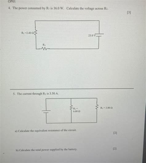 Solved 4 The Power Consumed By R1 Is 36 0 W Calculate The