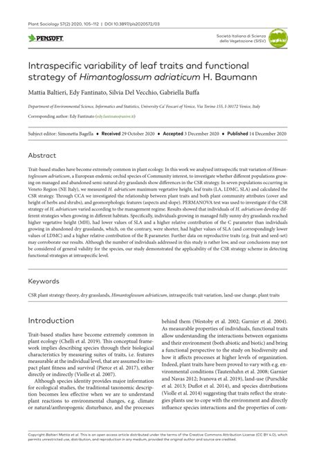 Pdf Intraspecific Variability Of Leaf Traits And Functional Strategy Of Himantoglossum