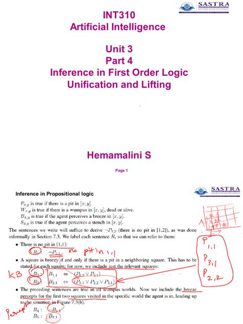 Unit 3 Part 4 Inference In Fol Unification And Lifting Pdf
