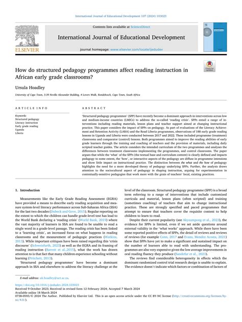Pdf How Do Structured Pedagogy Programmes Affect Reading Instruction In African Early Grade
