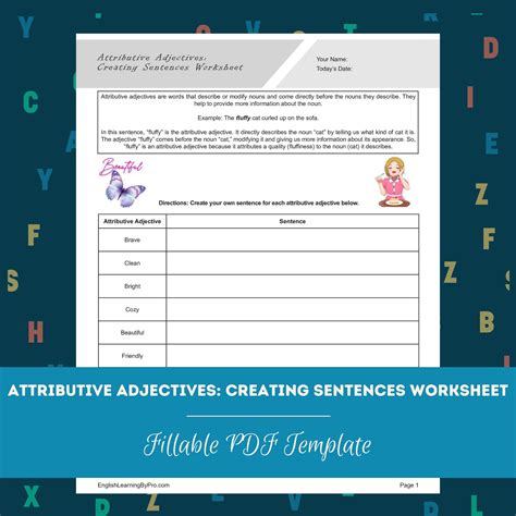 Attributive Adjectives Creating Sentences Worksheet Editable Fillable Printable Pdf