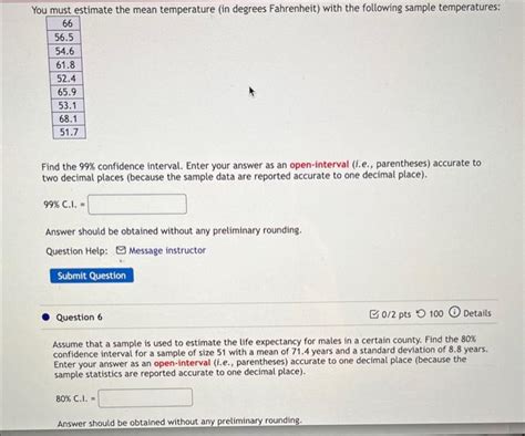 solved find the 99 confidence interval enter your answer