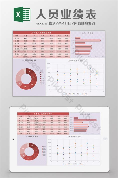 Personnel Performance Table Excel Template For The First Half Of Year Excel XLS Template Free