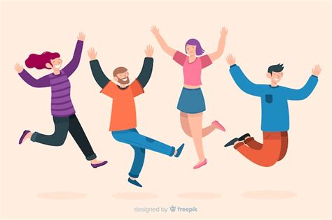 Jonge Mensen Springen En Plezier Maken Gratis Vector