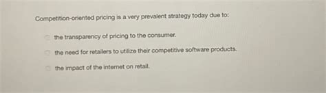 Solved Competition Oriented Pricing Is A Very Prevalent