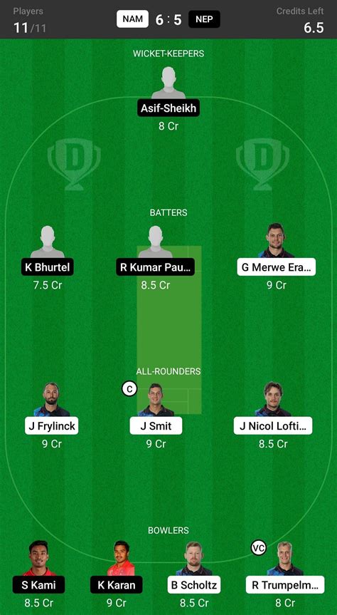NEP Vs NAM Dream11 Prediction Fantasy Cricket Tips Today S Playing 11