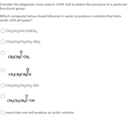 solved consider the diagnostic tests used in chm 126 to