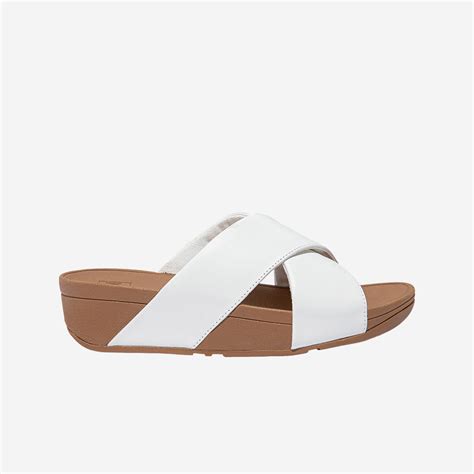 핏플랍 우먼 루루 크로스 슬라이드 샌들 레더 어반 화이트 Fitflop Kream