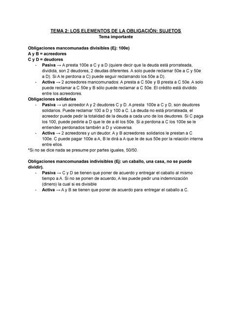 Tema 2 Los Elementos De La Obligación Sujetos Tema 2 Los Elementos