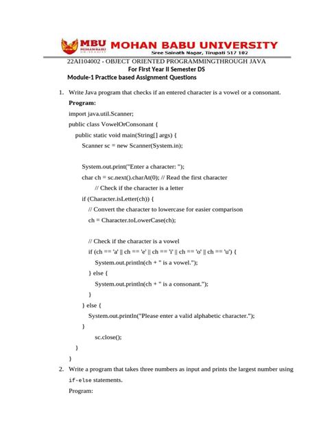 Java Module 1 Practice Based Assignment Question And Solution Pdf