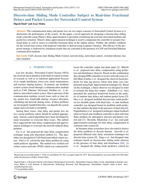 Pdf Discrete Time Sliding Mode Controller Subject To Real Time