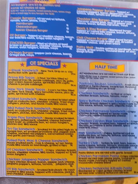 Menu At Overtime Sports Bar And Grill Battle Mountain