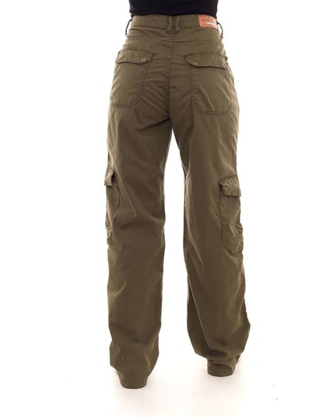 Calça Sarja Wide Leg Feminina Cintura Alta Bolso Cargo 22969 Verde