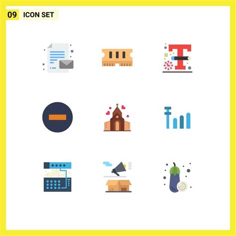 Mobile Interface Flat Color Set Of 9 Pictograms Of Wedding Arch Sketch Stop Multimedia Editable
