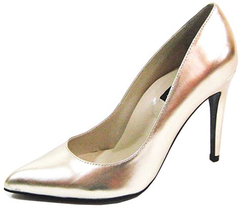 Highest Heel Womens 4 Plain Pump Gold Metallic Patent Pu Shoes