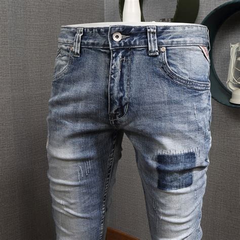 Italiaanse Stijl Mode Mannen Jeans Retro Blauw Sli Grandado