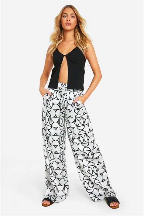 Mono Geo Satin Wide Leg Trouser Boohoo Uk