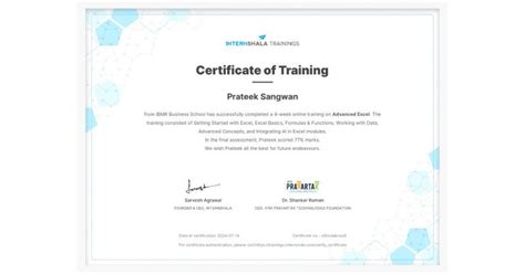 Prateek Sangwan On Linkedin Successfully Completed The Advanced Excel Training From Internshala