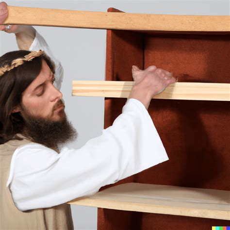 Jesus Christ Assembling A Wooden Shelf Rweirddalle