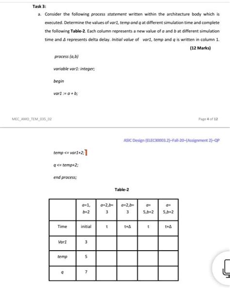 Solved Task E Consider The Following Process Statement Written