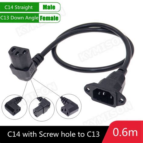 Iec320 C14 To C13 Extension Cord C14 With Screw Holes And C13 Angled