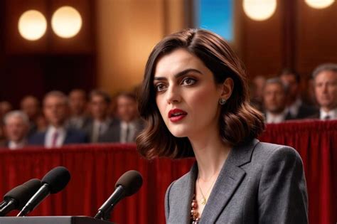 Professional Politician Woman Giving A Speech On A Podium Announcement