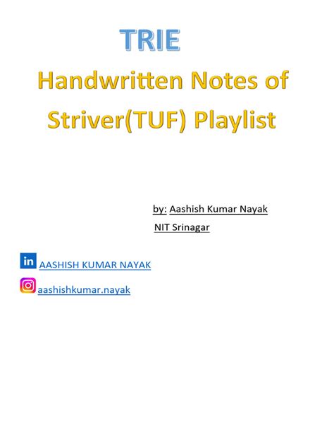 Trie Notes Of Striver Tuf Playlist Pdf