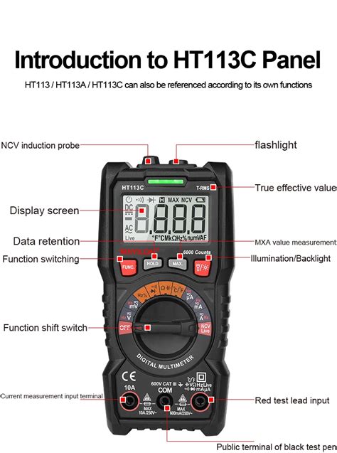 Mayilon Ht B Autorange Digital Multimeter Counts V A With M Ohms True Rms