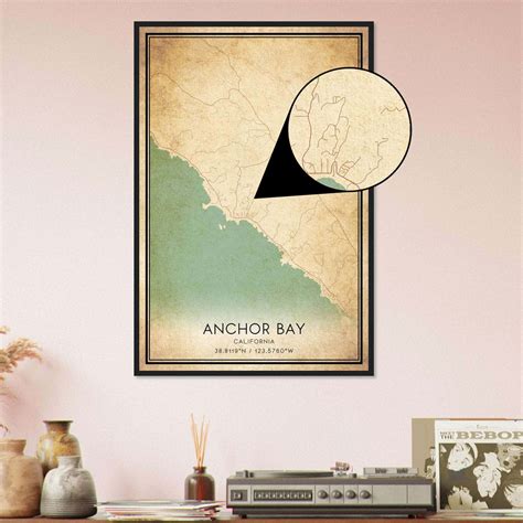 Vintage Anchor Bay California Map Poster Anchor Bay Ca City Road Wall