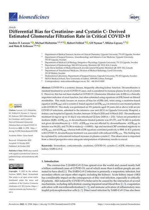 Pdf Differential Bias For Creatinine And Cystatin C Derived Estimated Glomerular Filtration