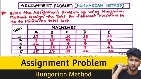 Assignment Problem Hungarian Method In Hindi Operation Research Mba Youtube