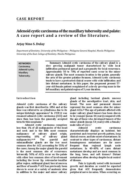 Adenoid Cystic Carcinoma Of The Maxillary Tuberosity And Palate