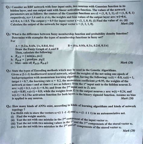 SOLVED Q1 Consider An RBF Network With Four Input Units Two Neurons