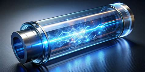 Futuristic Energy Cell Blue Lightning In Glass Tube 3d Render Stock Illustration