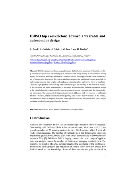 Pdf Hibso Hip Exoskeleton Toward A Wearable And Autonomous Design
