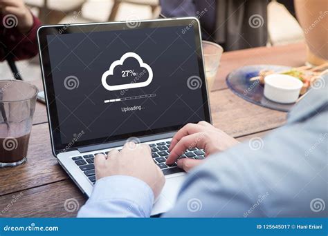 Businessman Doing Cloud Uploading Using Laptop Computer Stock Image