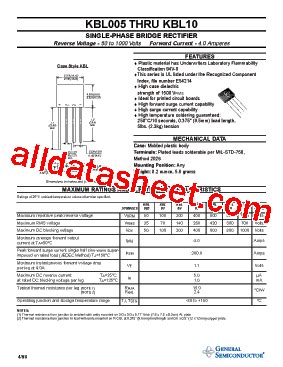 KBL06 Datasheet(PDF) - General Semiconductor