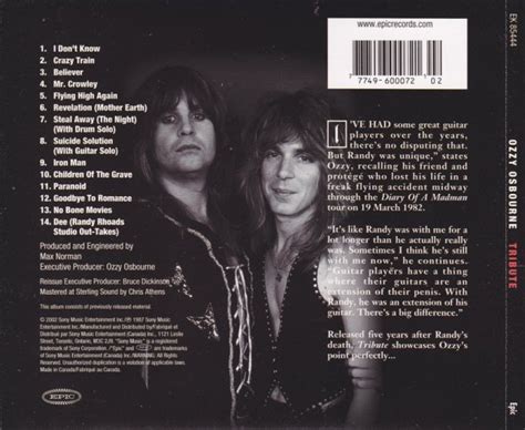 Review Ozzy Osbourne Randy Rhoads Tribute 1987 2002 Remaster