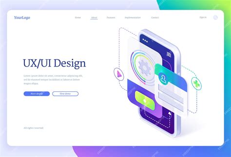 Ui 및 Ux 디자인 아이소 메트릭 방문 페이지 무료 벡터