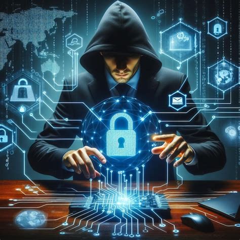 Hacker Usando Portátil Con Candado Poligonal En Fondo De Código Binario