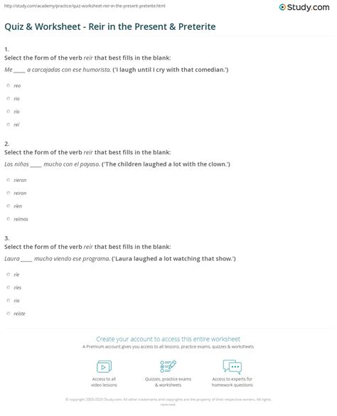 Quiz And Worksheet Reir In The Present And Preterite