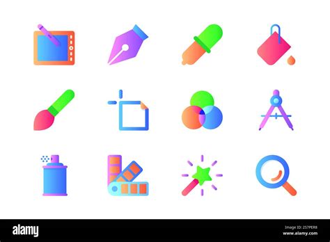 Graphic Design Icons Set In Color Flat Design Pack Of Painting Tablet Paintbrush Brush