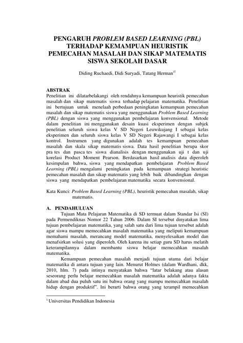 Pdf Pengaruh Problem Based Learning Pbl Terhadap Kemampuan Heuristik Pemecahan Masalah Dan