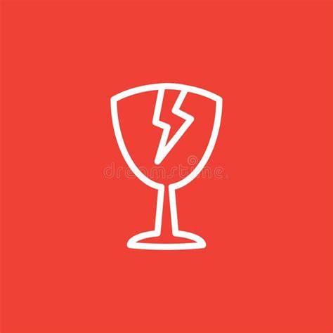 Broken Glass Line Icon On Red Background Red Flat Style Vector