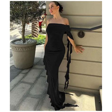Ruffle Off Shoulder Sexy Bodycon Dress Yellow Sub Trading