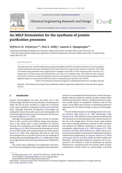 Pdf An Milp Formulation For The Synthesis Of Protein Purification