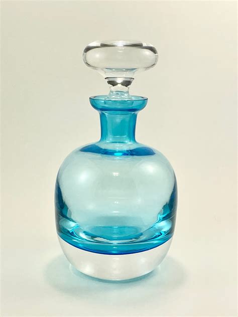 Aqua Blue Clear Art Glass Water Decanter With Stopper Etsy