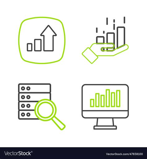 Set Line Monitor With Graph Chart Server Vector Image
