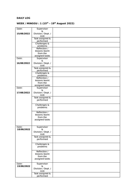 Daily Log Internship Daily Log Week Minggu 1 15th 19th